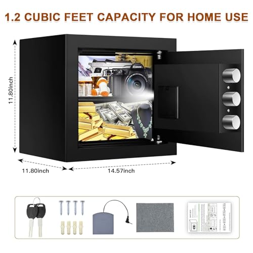 1.5 Cubic Feet Home Safe Fireproof Waterproof, Digital Home Security Safe Box with Electronic Keypad & Keys, Personal Home Safe for Firearm Medicine Money Documents Valuables