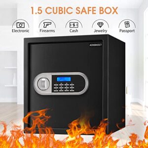 1.5 Cubic Feet Home Safe Fireproof Waterproof, Digital Home Security Safe Box with Electronic Keypad & Keys, Personal Home Safe for Firearm Medicine Money Documents Valuables