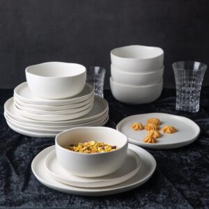 amorarc ceramic dinnerware sets, wavy rim stoneware plates and bowls sets, highly chip and crack resistant | dishwasher & microwave & oven safe dishes set, service for 4 (12pc)