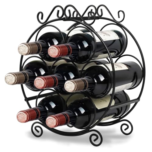 Maypes 7-Bottle Countertop Wine Rack – 13x12x6.5 in., Iron Wire Wine Rack for Countertop, Bars, or Storage Cabinet – Decorative Tabletop Wine Rack for Demi or Standard Bottles – Wine Storage