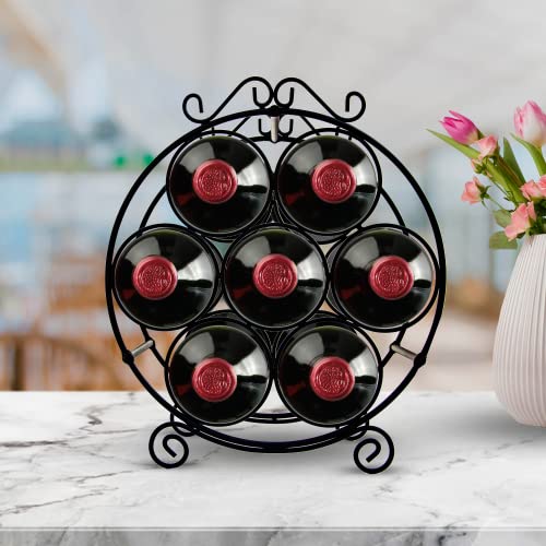 Maypes 7-Bottle Countertop Wine Rack – 13x12x6.5 in., Iron Wire Wine Rack for Countertop, Bars, or Storage Cabinet – Decorative Tabletop Wine Rack for Demi or Standard Bottles – Wine Storage