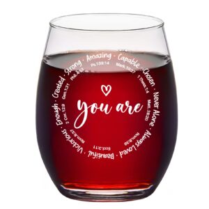 dazlute christian gifts for women, you are inspiration stemless wine glass for bible verse pastor appreciation baptism, religious inspirational gifts for women faith friends coworker birthday, 15oz