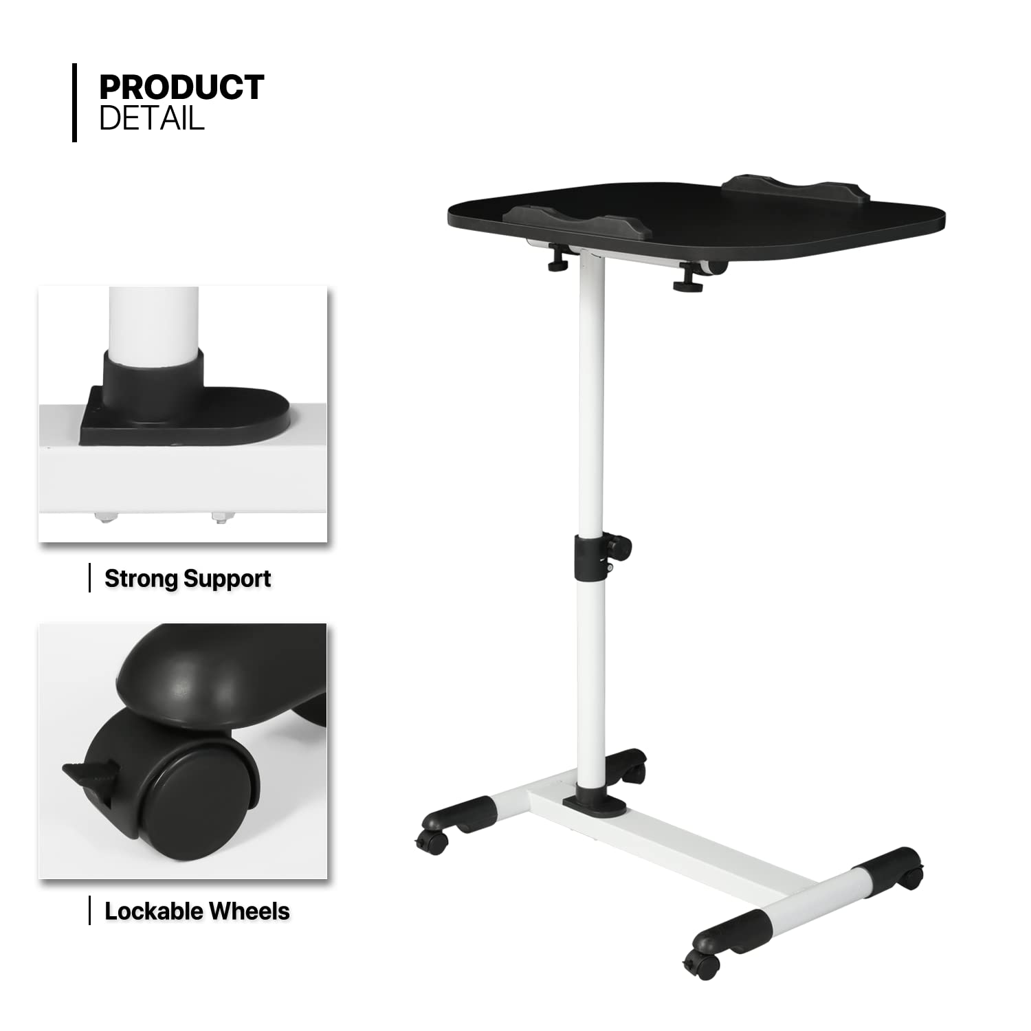 MoNiBloom Mobile Laptop Desk 360° Rotatable Panel Adjustable Height Desk Rolling Cart Ergonomic Table with Wheels for Home Office School, Black