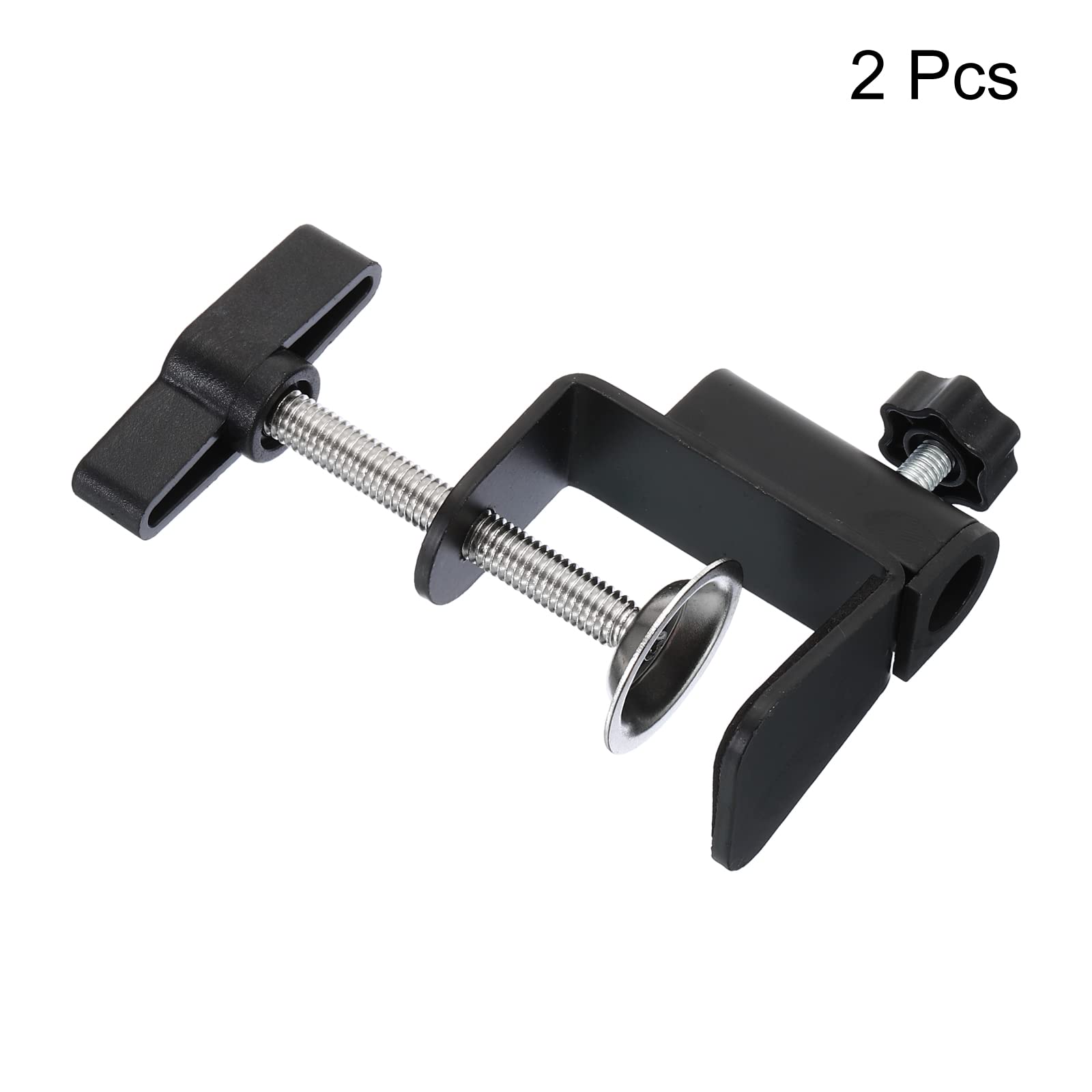 PATIKIL 0.49" Hole Dia. Desk Clamp, 2 Pcs Universal C-Clamp Base with Adjustable Screw for Microphone Mic Arm Table Lamp Mount Holder, Black