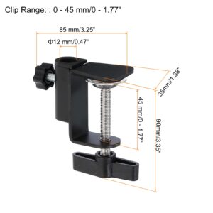 PATIKIL 0.49" Hole Dia. Desk Clamp, 2 Pcs Universal C-Clamp Base with Adjustable Screw for Microphone Mic Arm Table Lamp Mount Holder, Black