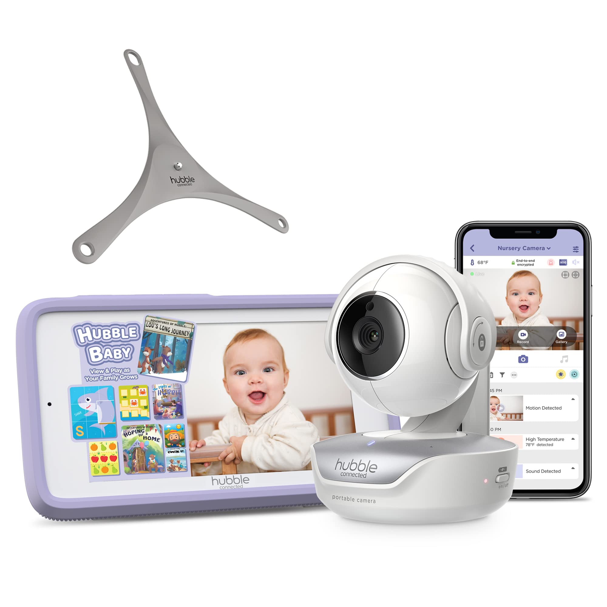 Hubble Nursery Pal Touch 5" Smart Baby Monitor with Camera and Audio, WiFi Baby Camera Monitor with Flexible Wall Mount; Pan Tilt Zoom; 2Way Talk, Interactive Smart HD Monitor & Smartphone App