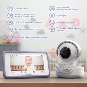 Hubble Nursery Pal Touch 5" Smart Baby Monitor with Camera and Audio, WiFi Baby Camera Monitor with Flexible Wall Mount; Pan Tilt Zoom; 2Way Talk, Interactive Smart HD Monitor & Smartphone App