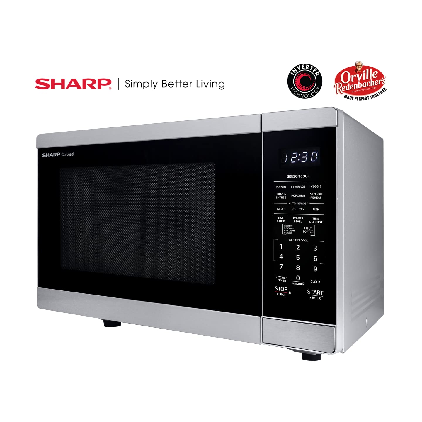 SHARP ZSMC1464HS Oven with Removable 12.4" Carousel Turntable. Orville Redenbacher's Certified Cubic Feet, 1100 Watt with Inverter Technology Countertop Microwave, 1.4 CuFt, Stainless Steel