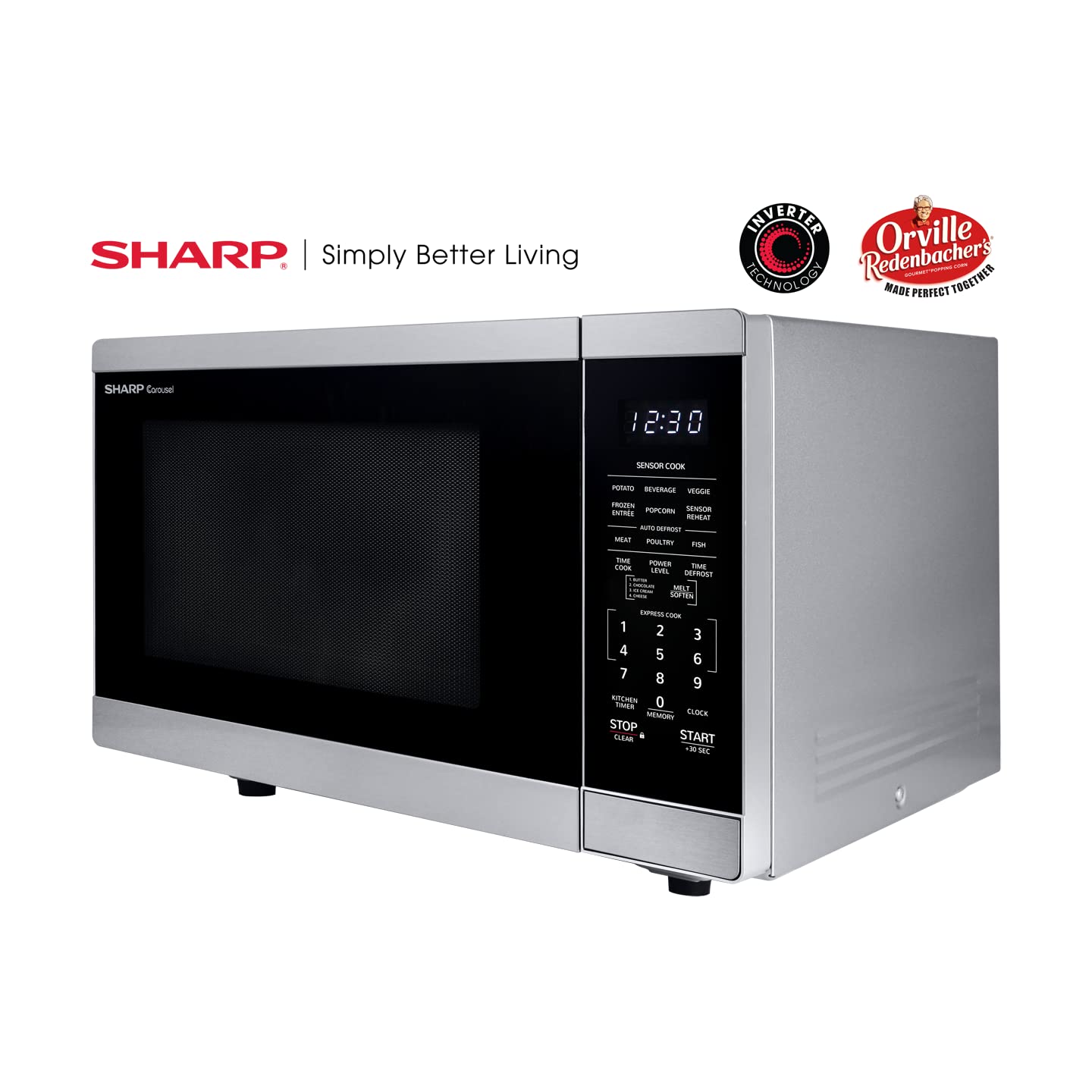 SHARP ZSMC1464HS Oven with Removable 12.4" Carousel Turntable. Orville Redenbacher's Certified Cubic Feet, 1100 Watt with Inverter Technology Countertop Microwave, 1.4 CuFt, Stainless Steel