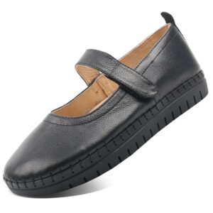 glolily elle mary jane women's slip-on comfort flats - black leather, size 8