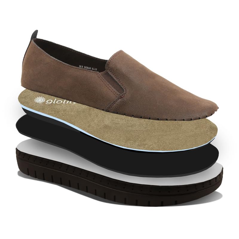 Glolily ELLE Slip-On Suede Women's Sneaker - Brown Smooth, 8 M