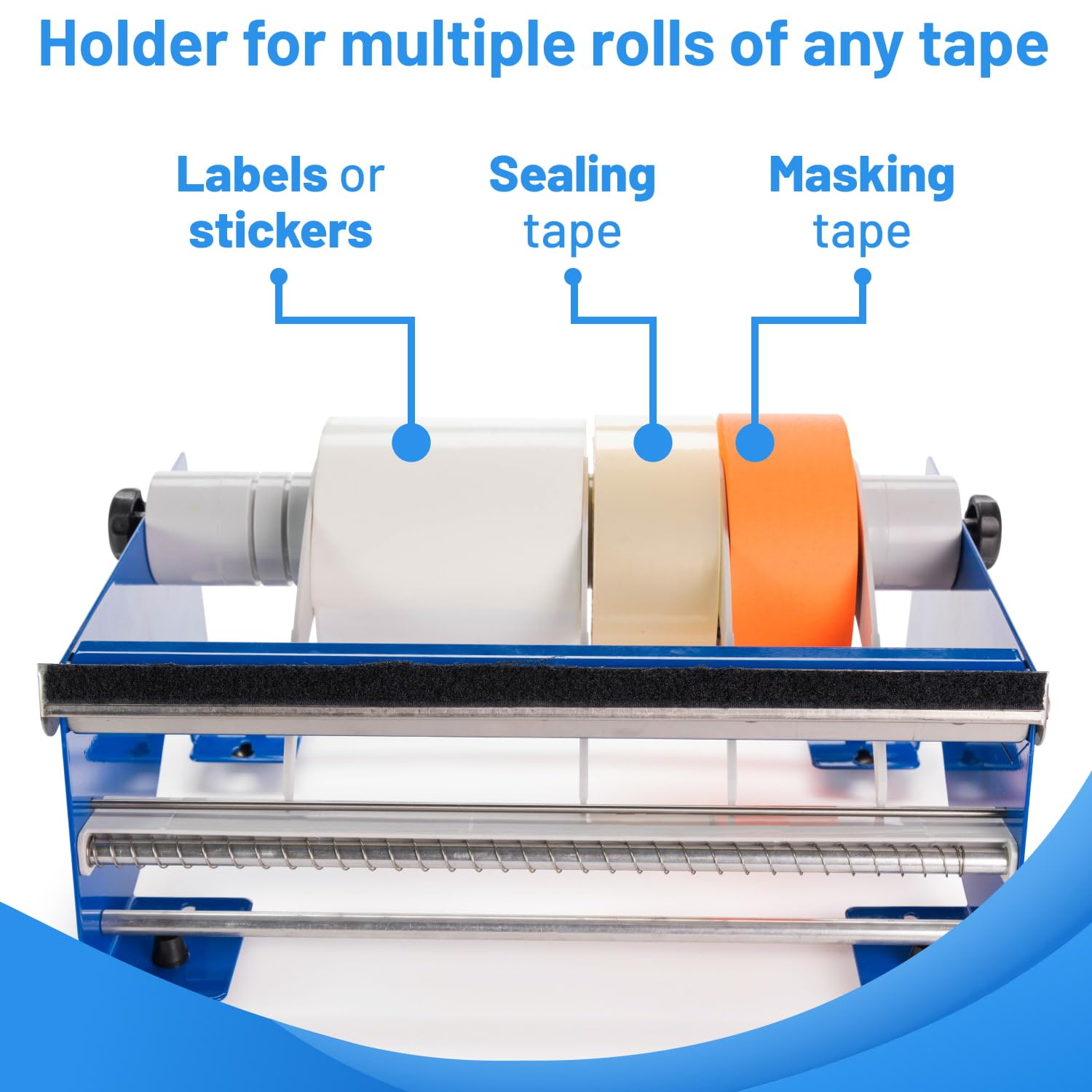 IDL Packaging 12" Manual Label and Tape Dispenser, 2" and Up Core Size, Adjustable Roll Width - Tabletop & Wall-Mounted Multi Roll Holder - Industrial Grade Steel Construction