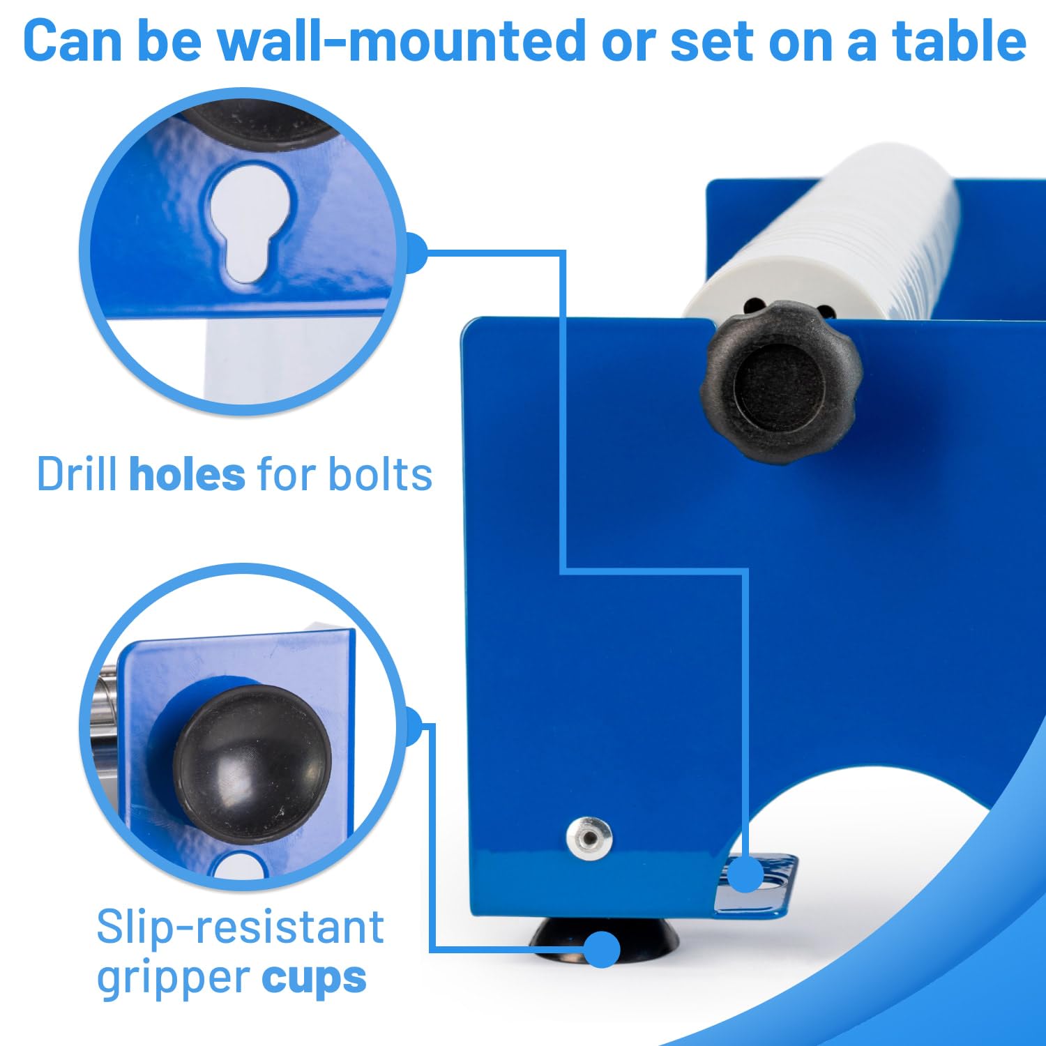 IDL Packaging 12" Manual Label and Tape Dispenser, 2" and Up Core Size, Adjustable Roll Width - Tabletop & Wall-Mounted Multi Roll Holder - Industrial Grade Steel Construction