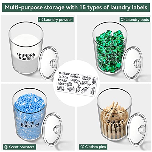 TIDIdea 4 Pack Laundry Room Organization Jars - Laundry Storage Containers with Labels & Scoops Hold Pods, Powder, Scent Booster, Beads, Soap, Detergent - Great Laundry Organizer - Clear Acrylic