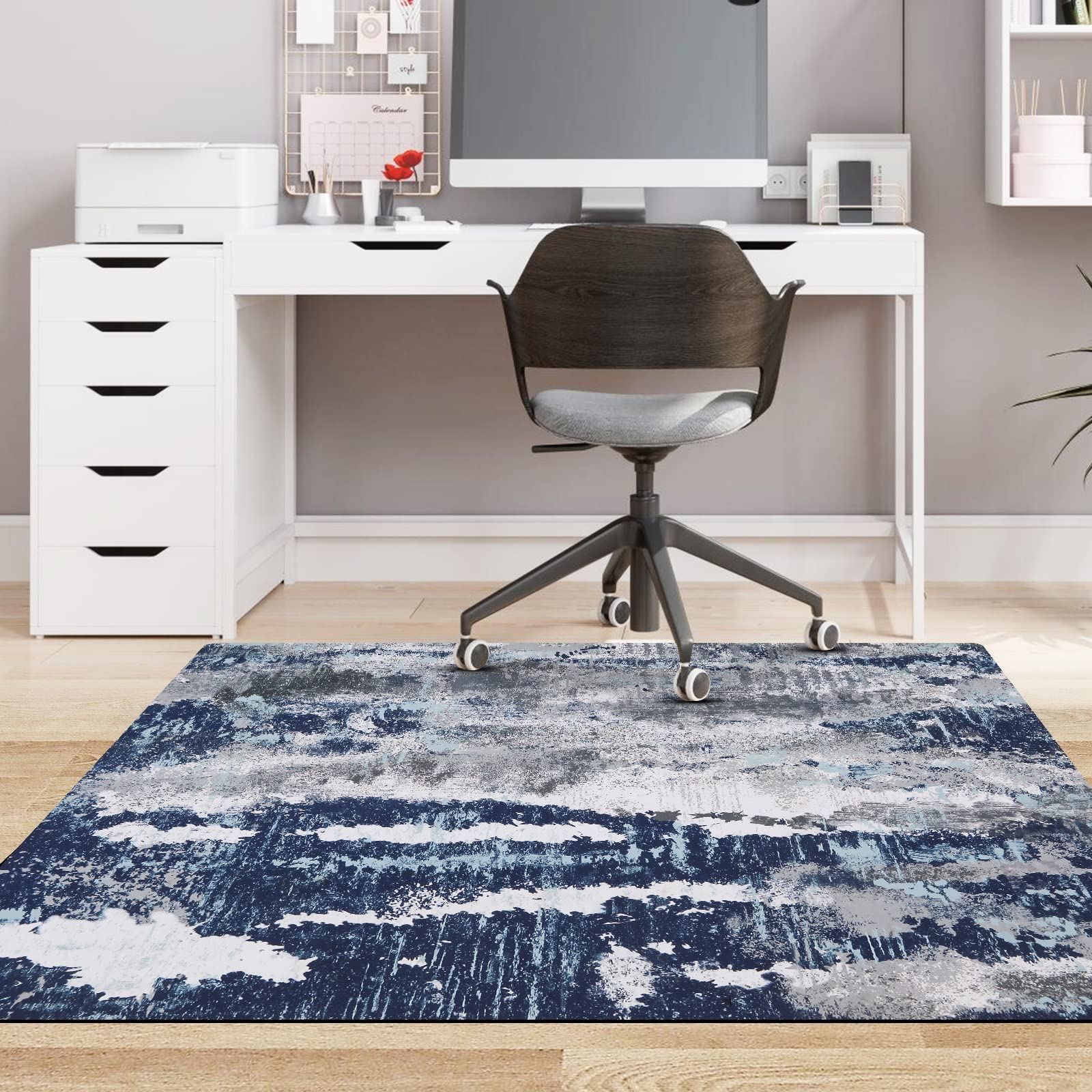 Bsmathom Office Chair Mat for Hardwood Floor, Computer Gaming Chair Mat for Rolling Chair, Large Anti-Slip Hard Floor Mat, Floor Protector for Home Office (Blue,48"x36")