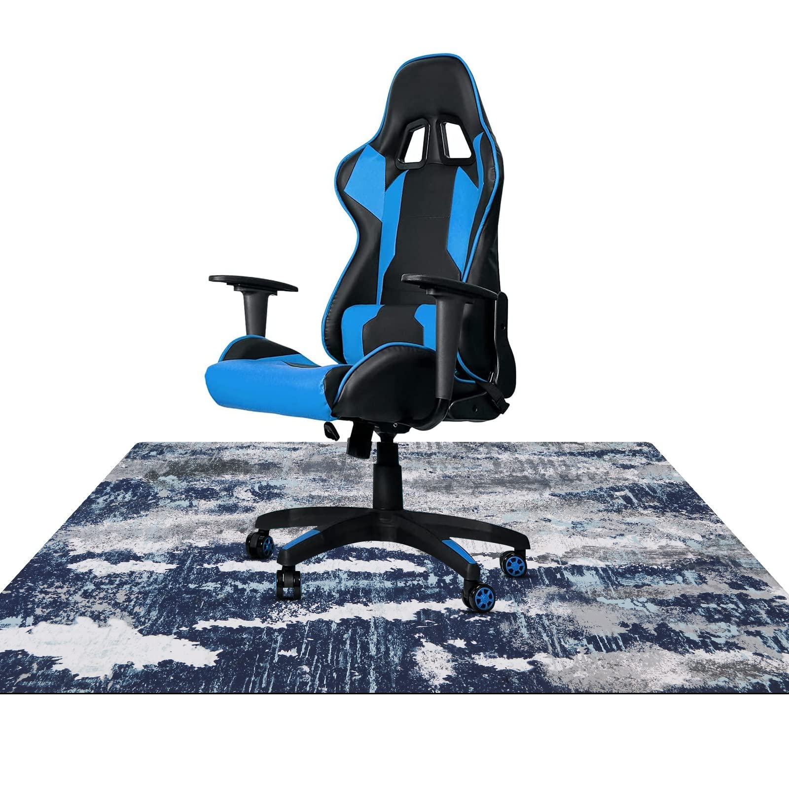 Bsmathom Office Chair Mat for Hardwood Floor, Computer Gaming Chair Mat for Rolling Chair, Large Anti-Slip Hard Floor Mat, Floor Protector for Home Office (Blue,48"x36")