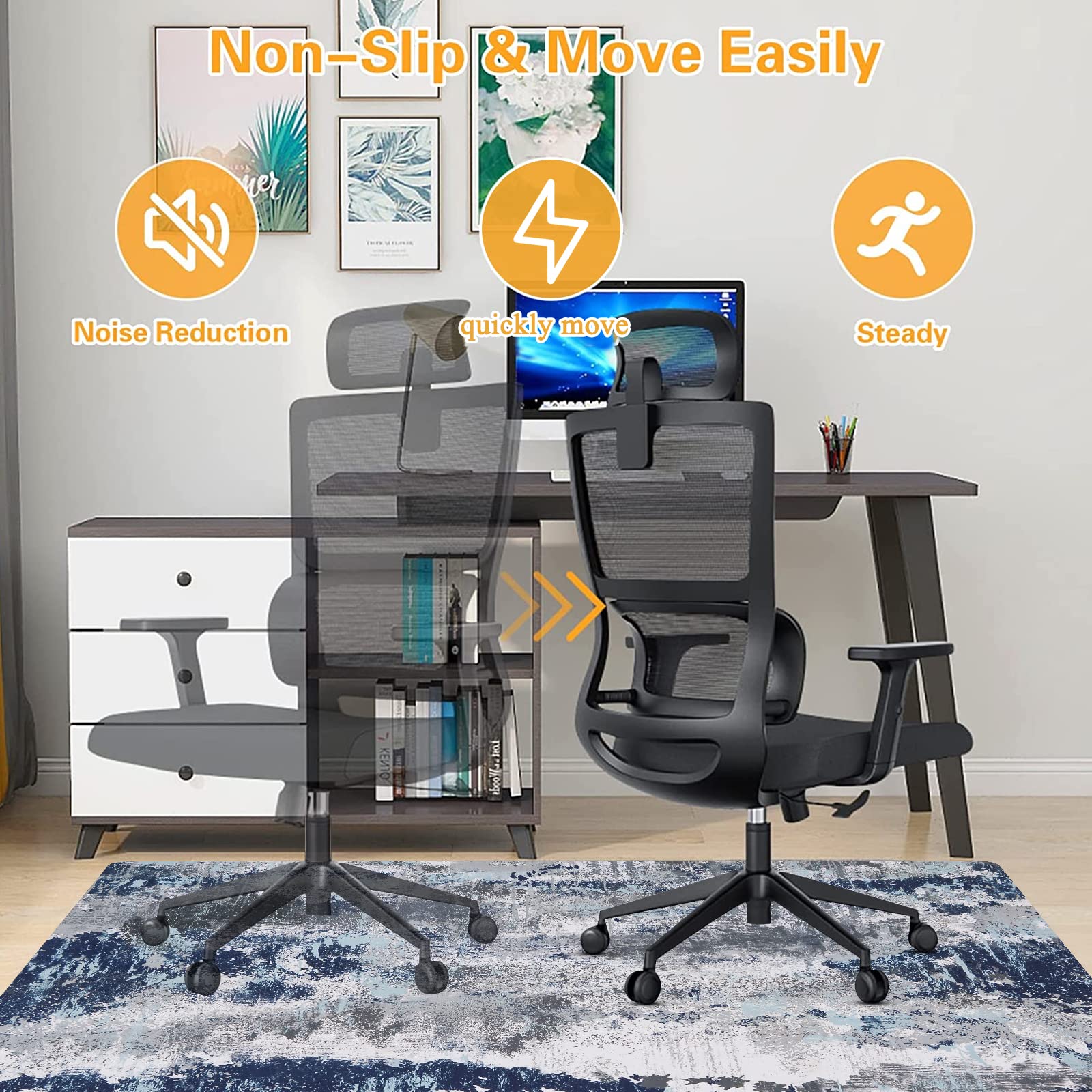 Bsmathom Office Chair Mat for Hardwood Floor, Computer Gaming Chair Mat for Rolling Chair, Large Anti-Slip Hard Floor Mat, Floor Protector for Home Office (Blue,48"x36")