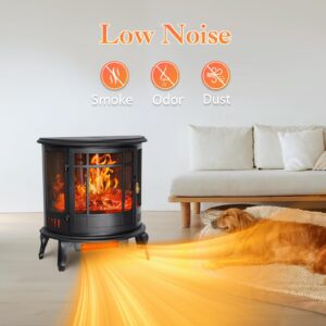 Electric Fireplace Heater, LifePlus 25 Inch Freestanding Fireplace Stove Heater with Realistic Dancing Flame Effect, Thermostat, Overheating Protection, Curved Door for Indoor Use, 1500W