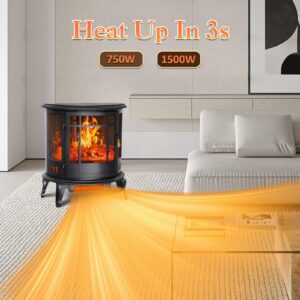 Electric Fireplace Heater, LifePlus 25 Inch Freestanding Fireplace Stove Heater with Realistic Dancing Flame Effect, Thermostat, Overheating Protection, Curved Door for Indoor Use, 1500W