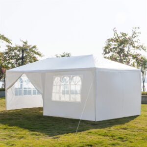 10' x 20'x 8.5'Outdoor White Waterproof Gazebo Canopy Tent with 4 Removable Sidewalls and Windows Heavy Duty Tent for Party Wedding Events Beach BBQ