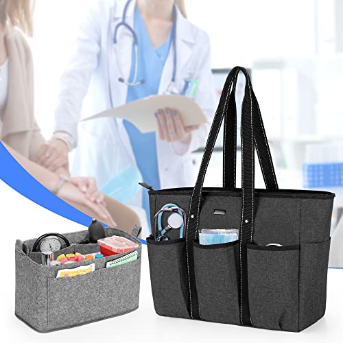 Damero Nurse Bags with Inserts for Work, Nursing Bag Multiple Pockets Clinical Bag for Nursing Students, Nurse Tote Bags Women Laptop Bag for Nurse Accessories, Black