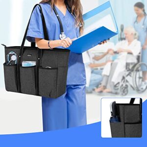 Damero Nurse Bags with Inserts for Work, Nursing Bag Multiple Pockets Clinical Bag for Nursing Students, Nurse Tote Bags Women Laptop Bag for Nurse Accessories, Black