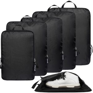 bagail 6 set ultralight compression packing cubes packing organizer with shoe bag for travel accessories luggage suitcase backpack(70d,black)