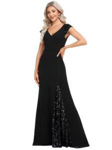 ever-pretty women's elegant sequins short sleeve v neck long maxi formal dresses black us6