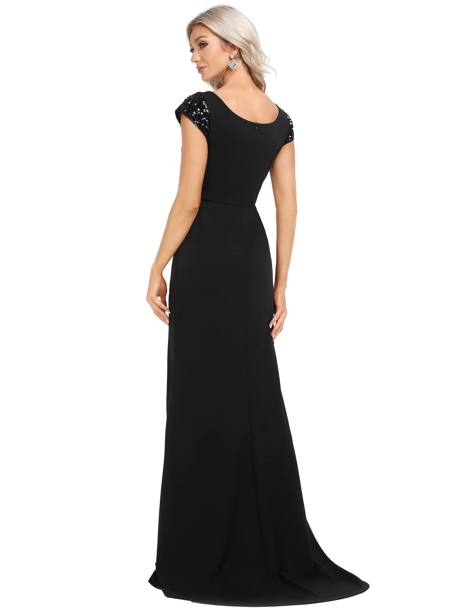 Ever-Pretty Women's Elegant Sequins Short Sleeve V Neck Long Maxi Formal Dresses Black US6