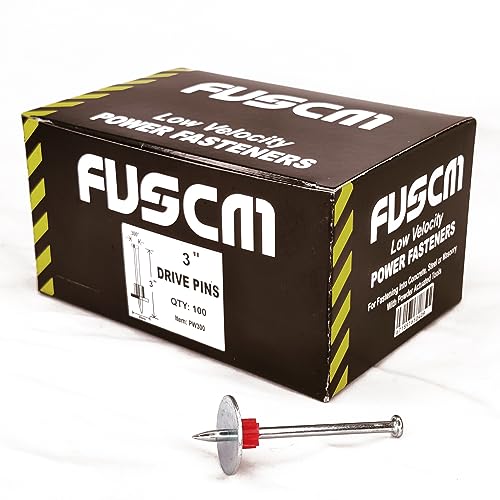 FVSCM 3" Powder Actuated Fasteners, Drive Pins with 1" Wahser, PW300, 100 Pack