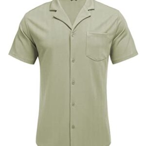 COOFANDY Men's Short Sleeve Button Down Shirt Wrinkle Free Untucked Dress Shirts Summer Beach Fitted Cuban Shirt Green