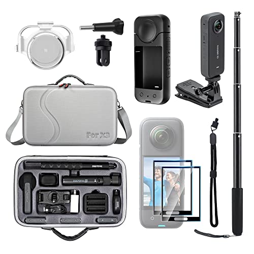 Tomat 8 in 1 Accessories Bundle for Insta360 X3, Carrying Case，Silicone Case, Screen Tempered Film Accessories kit for Insta360 X3 Camera