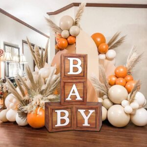 DataMoon Teddy Bear Baby Shower Party Decorations - Wood Grain Boxes with Baby Letters, 90PCS Nude and Brown Balloons, Boho Backdrop “We Can Bearly Wait” for Baby Shower, Gender Reveal,Birthday Party