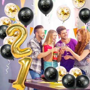 21st Birthday Decorations for Him, 21st Birthday Decorations with 40 Inch Gold 21 Number Balloons, Cheers to 21 Years Banner,Fringe Curtains and Cups Foil Balloons