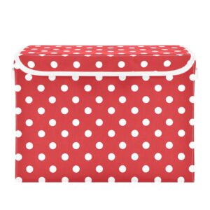 kigai storage basket red and white polka dot storage boxes with lids and handle, large storage cube bin collapsible for shelves closet bedroom living room, 16.5x12.6x11.8 in