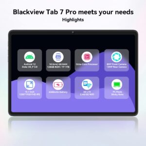 Blackview Android 12 Tablet, 10GB RAM 128GB ROM 1TB Expand 10 inch Tablet Tab 7 Pro, FHD 1920*1200 Display 13MP Camera Dual Band 5G WiFi Tablet Computer, 6580mAh GPS Cheap Tablets, Space Gray