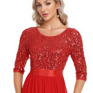 Ever-Pretty Women's Elegant A Line Crew Neck Half Sleeve Sequin Maxi Evening Dress Red US06