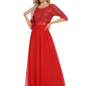 Ever-Pretty Women's Elegant A Line Crew Neck Half Sleeve Sequin Maxi Evening Dress Red US06