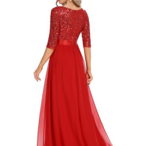 Ever-Pretty Women's Elegant A Line Crew Neck Half Sleeve Sequin Maxi Evening Dress Red US06