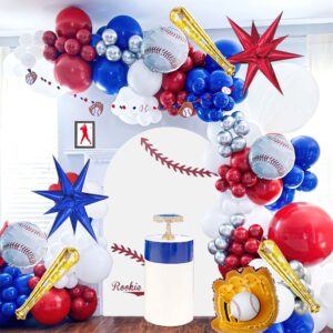 Baseball Balloon garland arch kit 150pcs Red Blue White Silver and Starburst Baseball bat glove balloons fot Sport theme Party Rookie Year 1st Birthday decorations