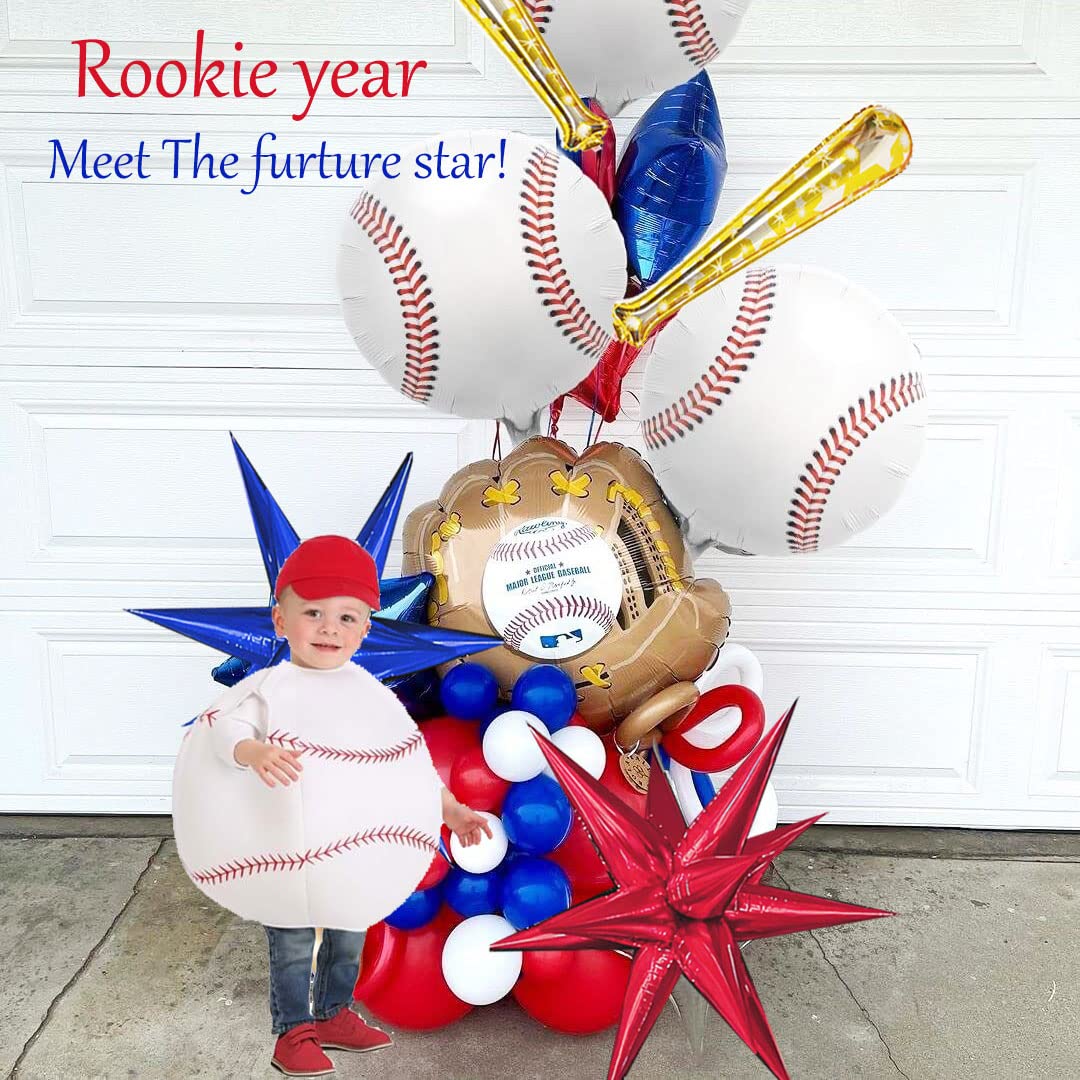 Baseball Balloon garland arch kit 150pcs Red Blue White Silver and Starburst Baseball bat glove balloons fot Sport theme Party Rookie Year 1st Birthday decorations