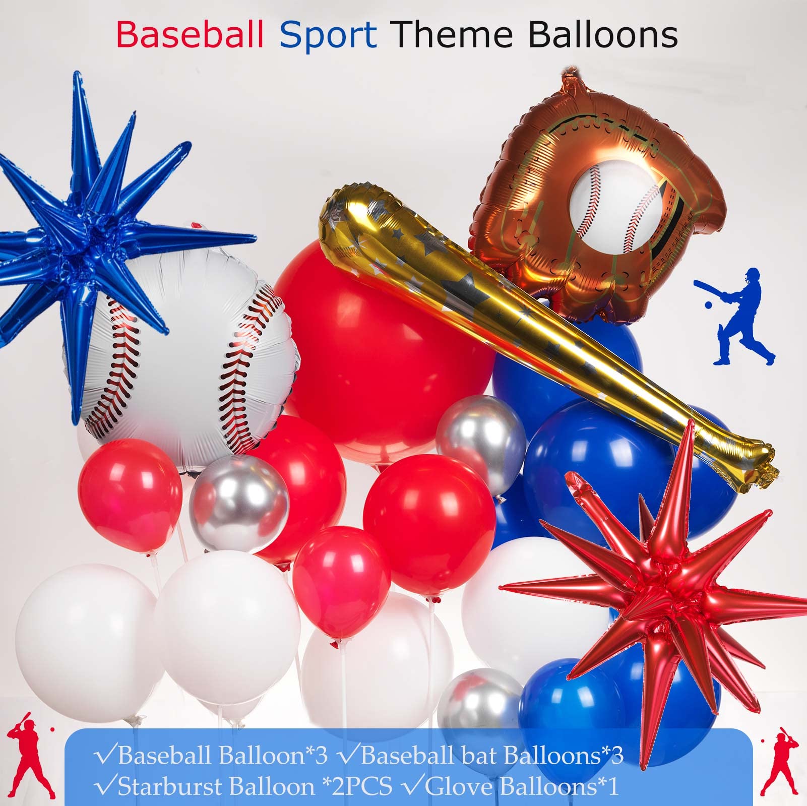 Baseball Balloon garland arch kit 150pcs Red Blue White Silver and Starburst Baseball bat glove balloons fot Sport theme Party Rookie Year 1st Birthday decorations