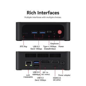 Beelink SER5 MAX Mini PC, AMD Ryzen 7 5800H (8C/16T, up to 4.4GHz), 16GB RAM 500GB PCle3.0 SSD, Mini Gaming Computer Support 4K Triple Display/WiFi6/BT5.2/USB3.2/DP+HDMI/Type-C