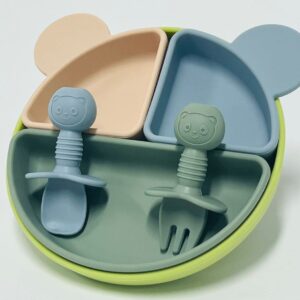 MIX COLOR SILICON BABY FEEDING SET, BABY EATING SUPPLIES, BABY LED WEANING SUPPLIES (Blue Beige Green)