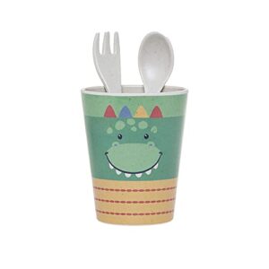 Little Me 5-Pack Bamboo Dinnerware Set - Dishwasher Safe Kids Dishes & Utensils - Dinosaur Plate, Bowl, Cup, Spoon & Fork