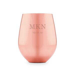 weddingstar customizable copper stemless wine glass - classic initials etching