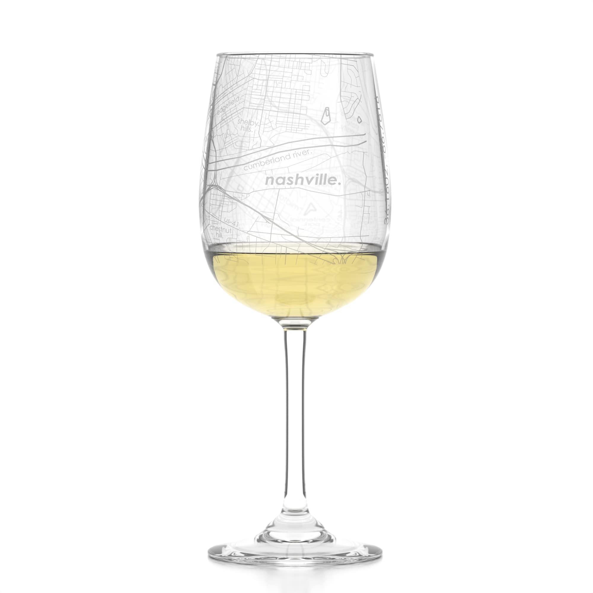 Well Told Engraved Nashville TN Map Stemmed Wine Glass - Etched City Map Wine Glass Gift for Wine Lovers (16 oz, Clear)