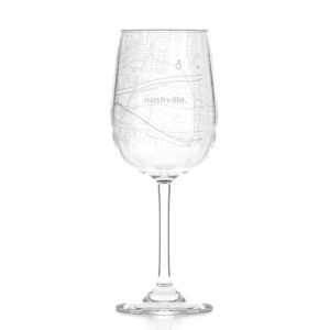 Well Told Engraved Nashville TN Map Stemmed Wine Glass - Etched City Map Wine Glass Gift for Wine Lovers (16 oz, Clear)