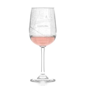 Well Told Engraved Nashville TN Map Stemmed Wine Glass - Etched City Map Wine Glass Gift for Wine Lovers (16 oz, Clear)