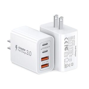 40w usb c charger cube, 2-pack wall plug fast charging block, 4-port pd+qc power adapter multiport brick type c box for iphone 15/14/13/12/11/pro max/xs/xr/8/7, tablets, cellphones